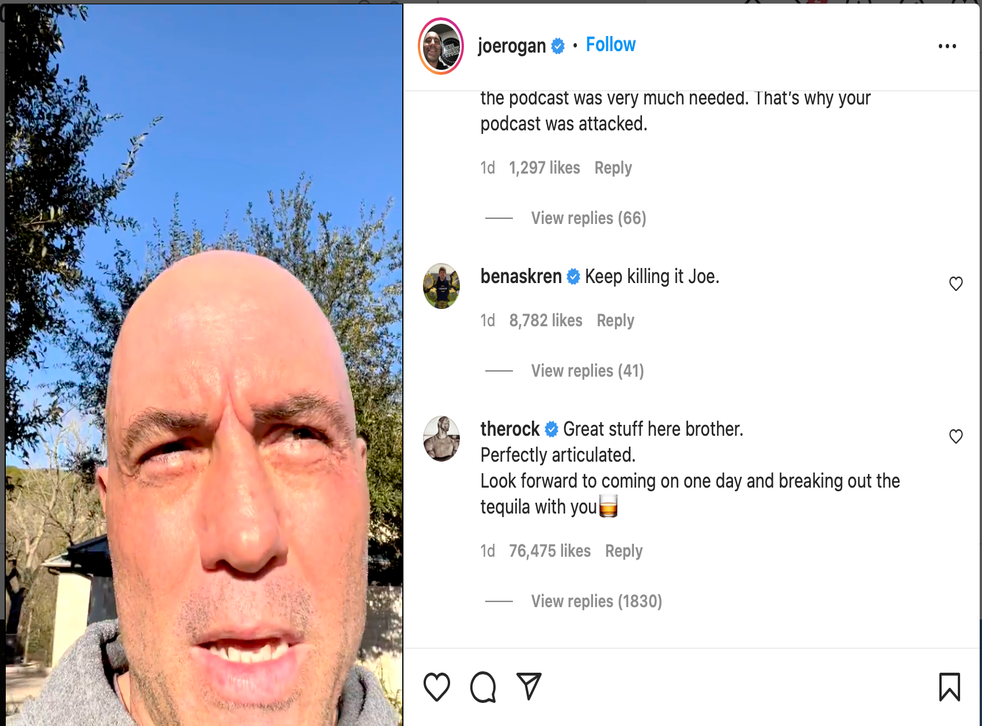 Cool: Dwayne Johnson publicly supporting Joe Rogan Cool: Dwayne Johnson publicly supporting Joe Rogan
